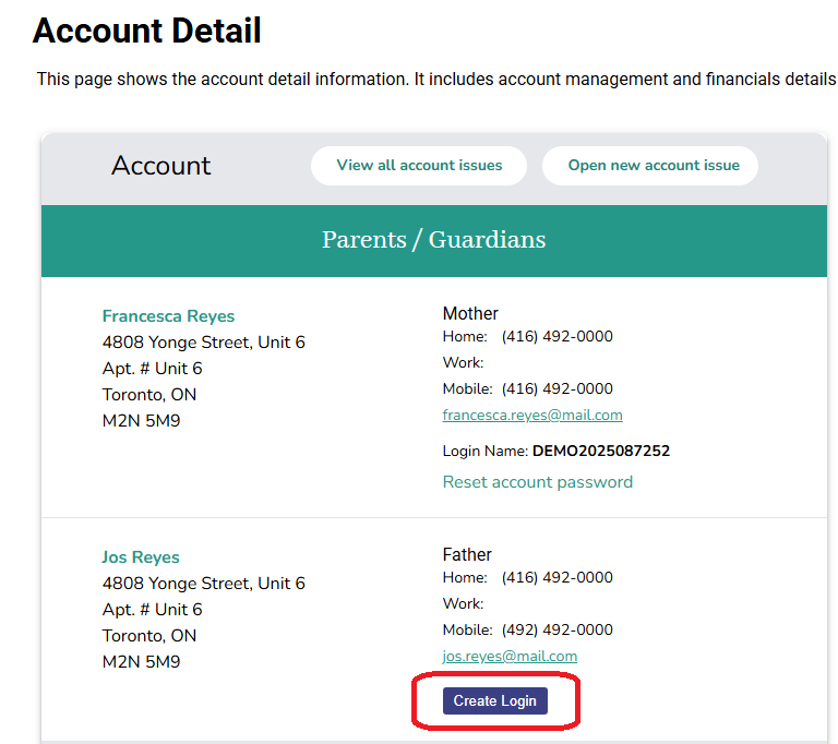 How do I create a login credential for additional parents/guardians?